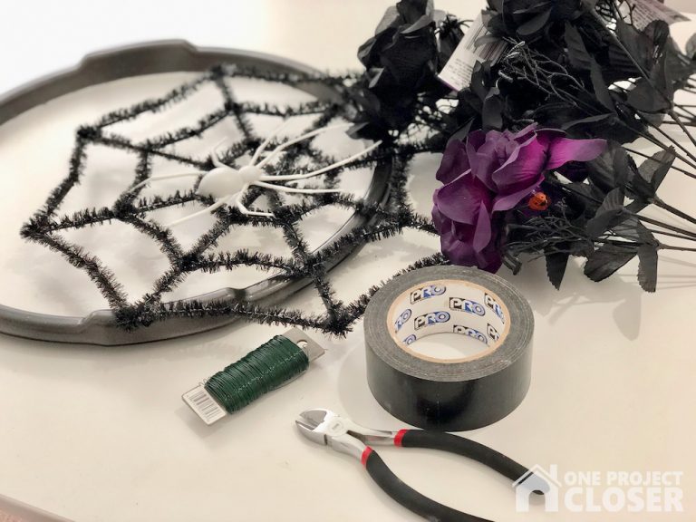 DIY Dollar Store Halloween Wreath - One Project Closer